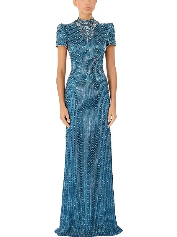 Jenny Packham Embellished Maxi Gown - Lapis