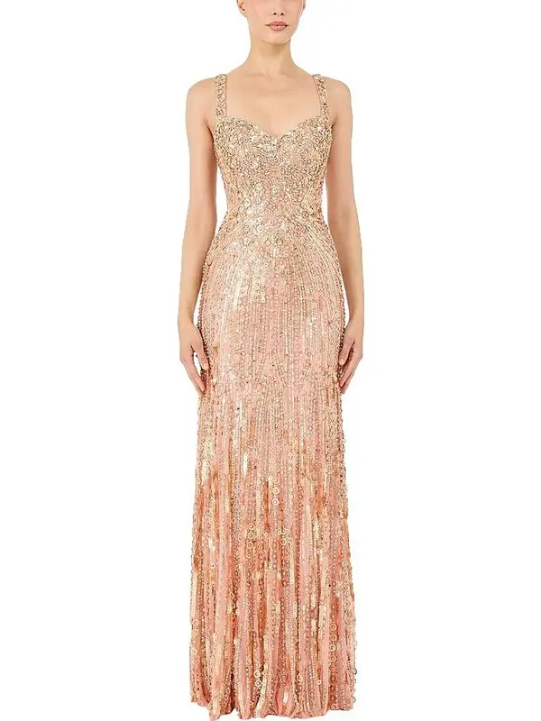 Jenny Packham Da Vinci Sequin-embellished Gown - Peach Fizz