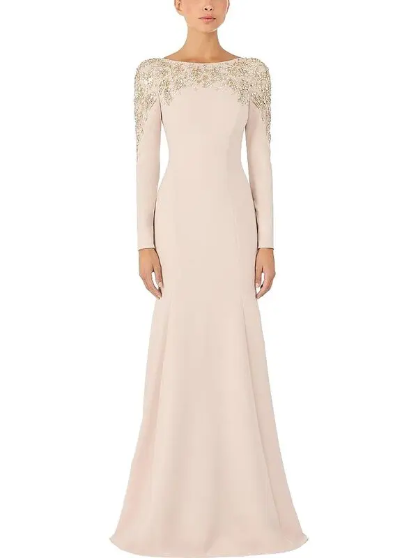 Jenny Packham Embellished Long-sleeve Maxi Gown - Moonstone
