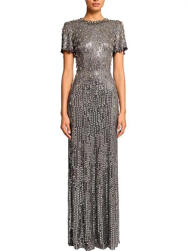 Jenny Packham Serenity Sequin-embellished Gown - Shadow Grey
