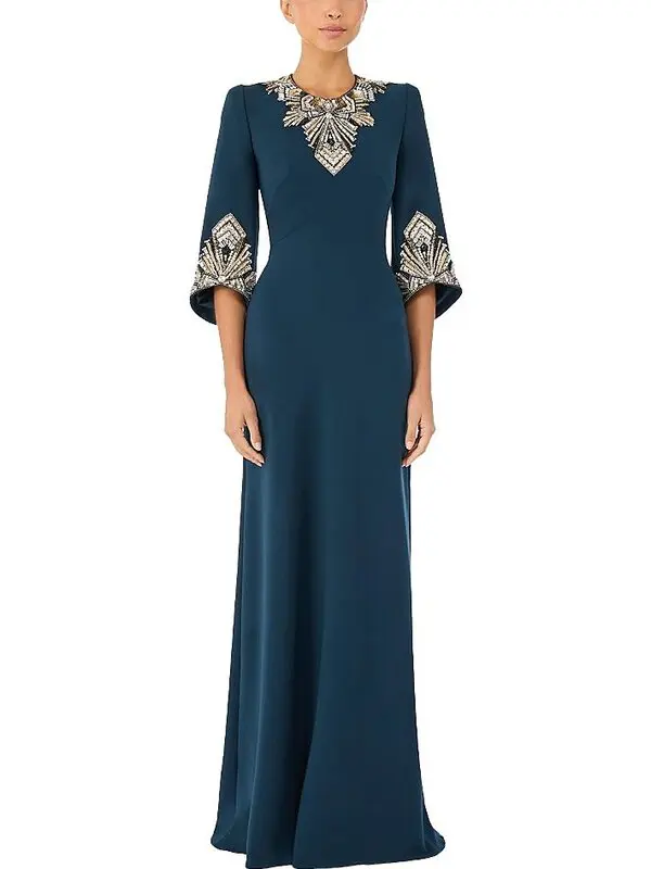 Jenny Packham Ice Cascade Embellished Gown - Hawks Eye Blue