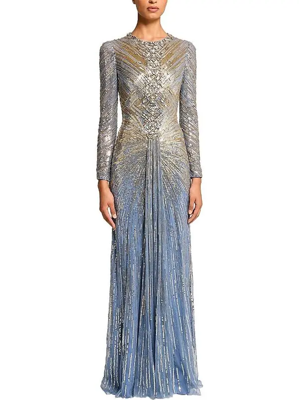 Jenny Packham Wiona Sequin-embellished Gown - Denim