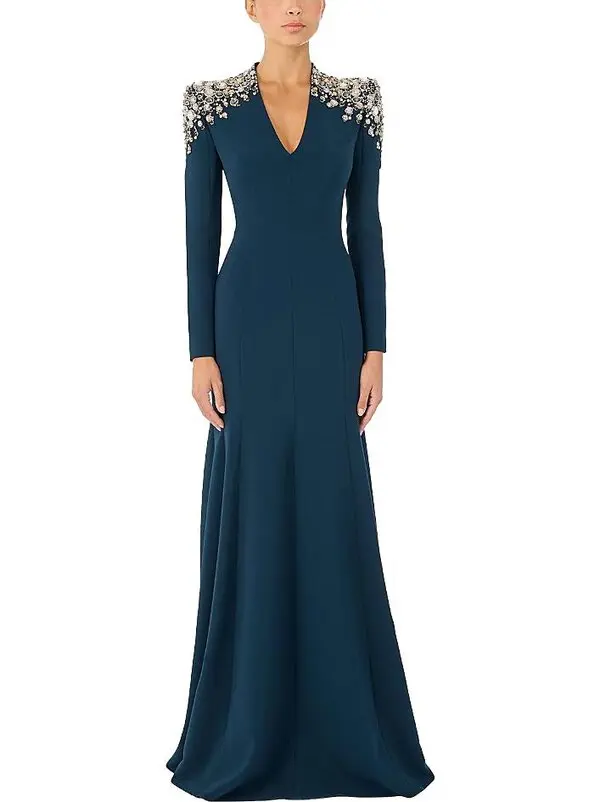 Jenny Packham Nila Beaded V-neck Maxi Dress - Hawks Eye Blue
