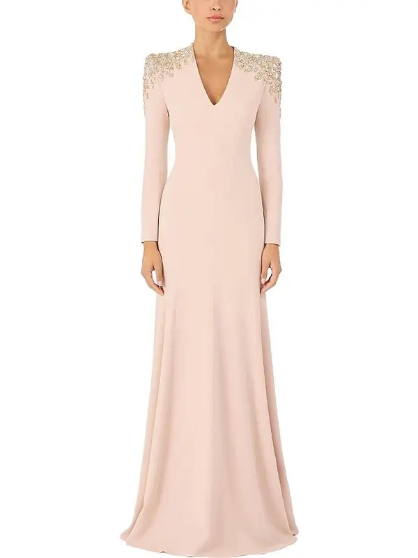 Jenny Packham Nila Beaded V-neck Maxi Dress - Morganite