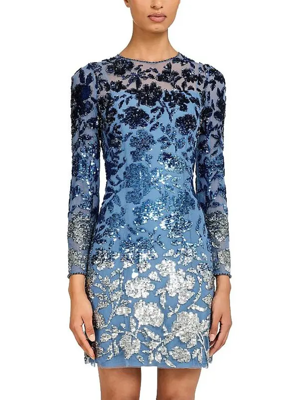 Jenny Packham Jazz Sequin-embellished Floral-pattern Mini Dress - Denim