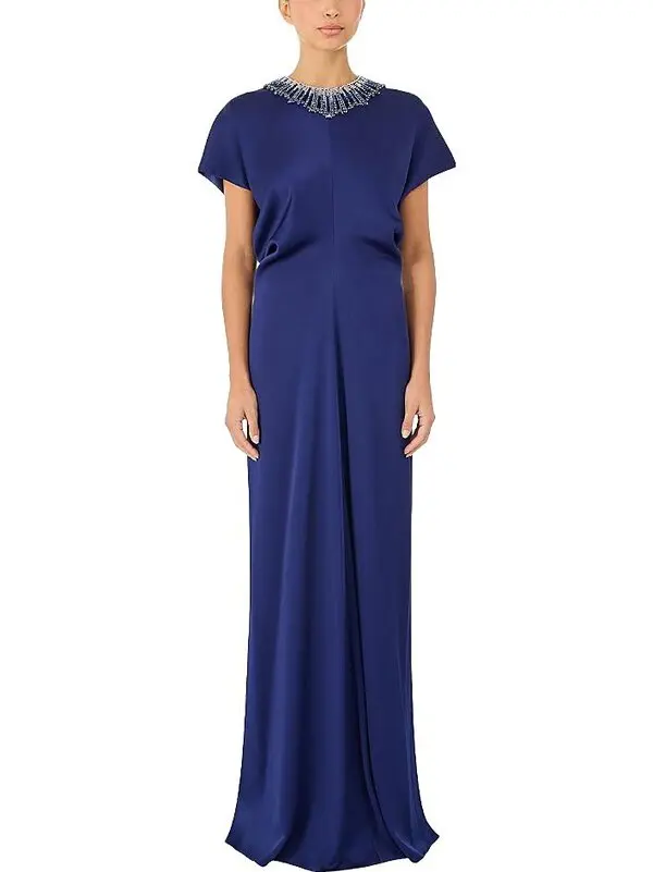 Jenny Packham Novak Embellished-collar Maxi Dress - Abyss Blue
