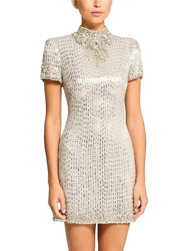Jenny Packham Kitty Crystal-embellished Turtleneck Mini Dress - Ammonite