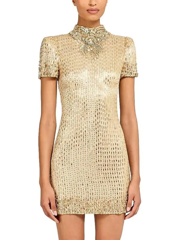 Jenny Packham Kitty Crystal-embellished Turtleneck Mini Dress - Illusion