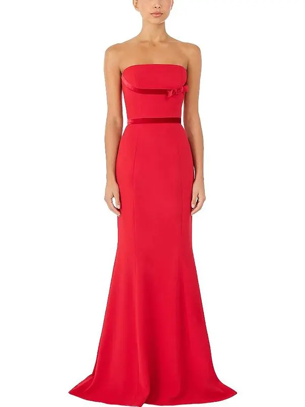 Jenny Packham Pamela Bow-detail Strapless Maxi Dress - Chilli Red