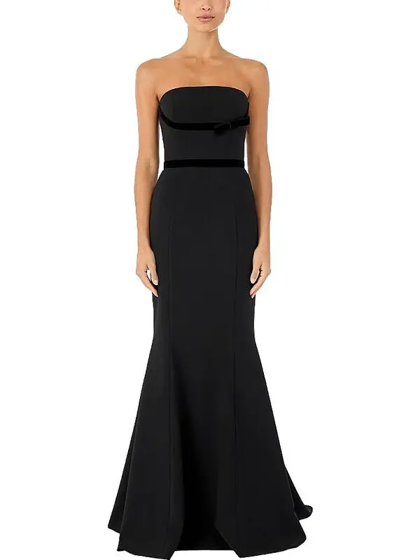 Jenny Packham Pamela Bow-detail Strapless Maxi Dress - Liquorice