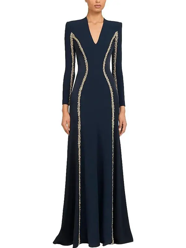 Jenny Packham Embellished Long-sleeve Maxi Gown - Blackthorne Blue