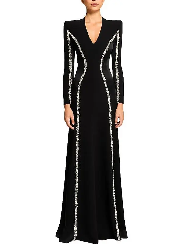 Jenny Packham Embellished Long-sleeve Maxi Gown - Liquorice