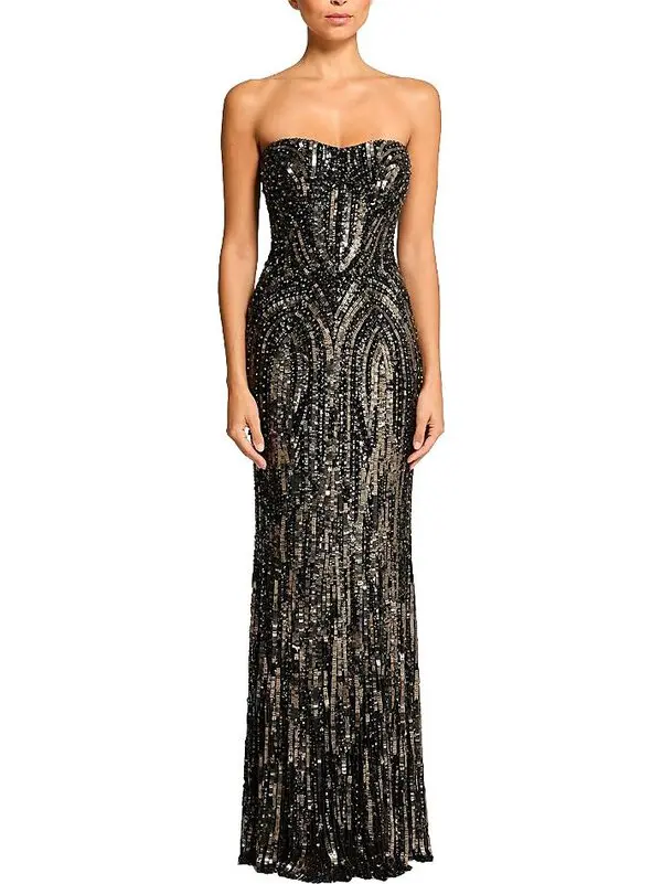 Jenny Packham Sequin-embellished Strapless Gown - Liquorice