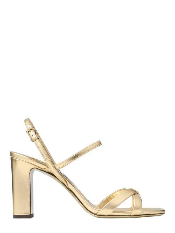 JIMMY CHOO Elsy 85 Metallic Nappa Leather Sandals - Silver