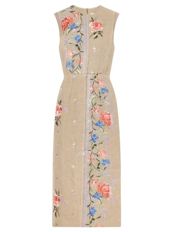 Erdem Embroidered Linen-canvas Midi Dress - Multi