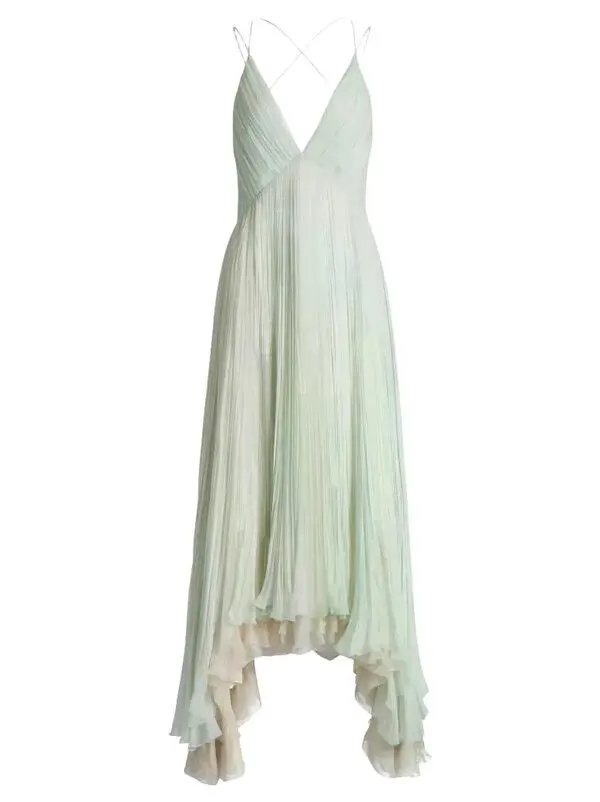 Alberta Ferretti Pleated Asymmetric Hem Dress - Green