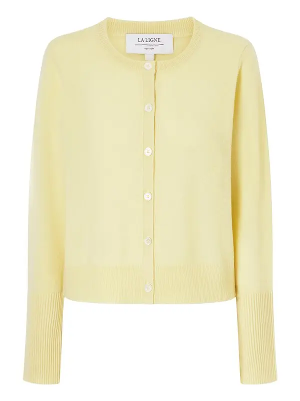 LA LIGNE Solid Lean Lines Cashmere Cardigan - Pastel Yellow