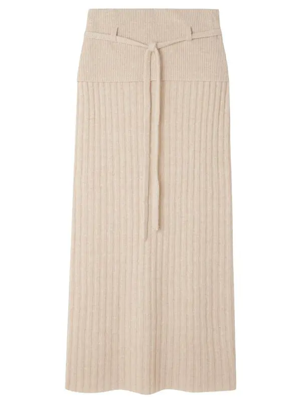 Guest In Residence Lia Layered Ribbed Cashmere And Linen-blend Midi Skirt - Neutrals