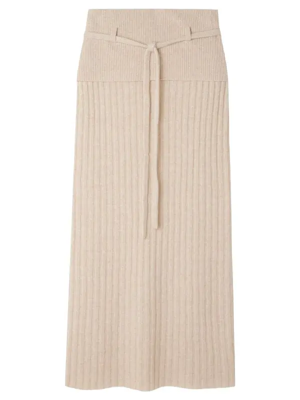 Guest In Residence Lia Layered Ribbed Cashmere And Linen-blend Midi Skirt - Sand