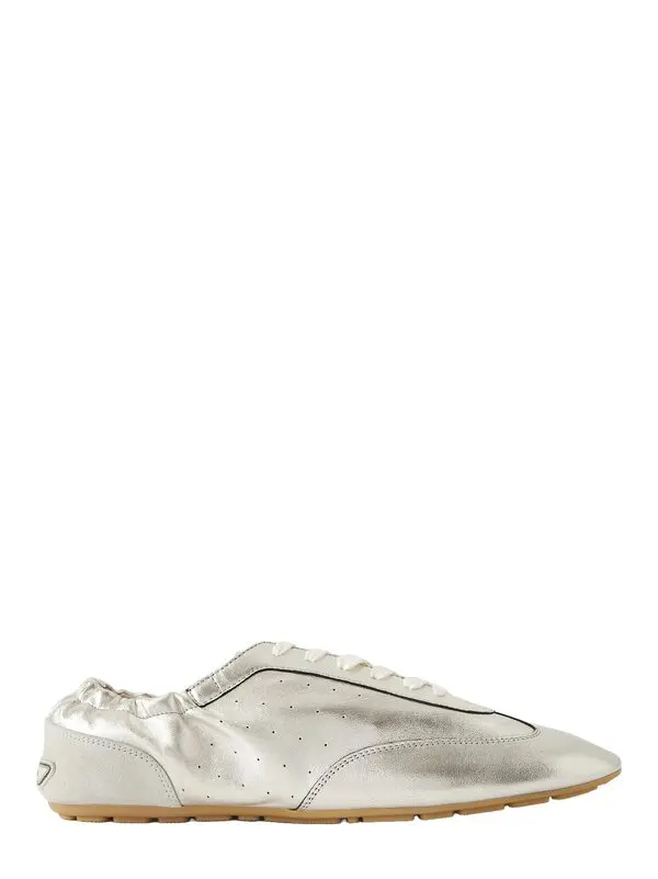 Saint Laurent Lewis Metallic Leather Sneakers - Silver