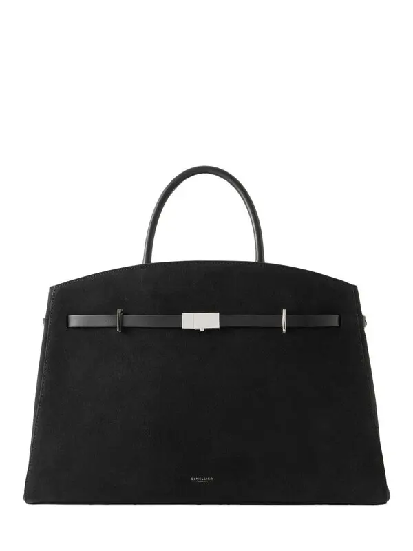 DEMELLIER The Hudson Leather-trimmed Suede Tote - Black