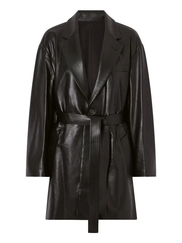 SSSTEIN Belted Leather Trench Coat - Black