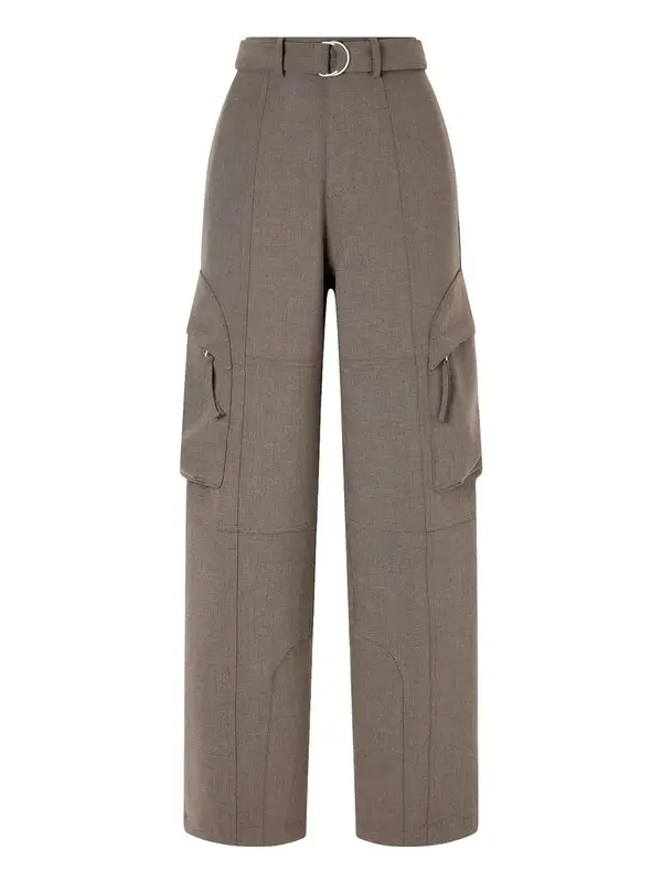 THE FRANKIE SHOP Kelly Belted Woven Wide-leg Cargo Pants - Brown