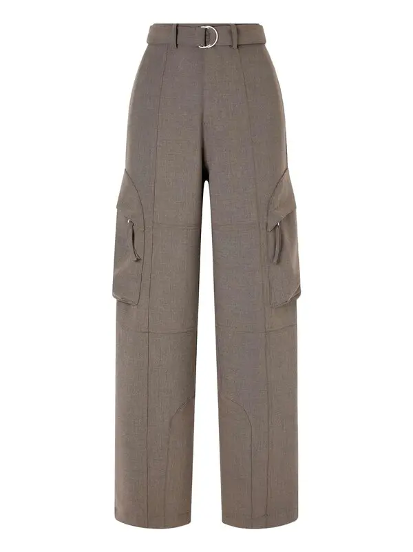 THE FRANKIE SHOP Kelly Belted Woven Wide-leg Cargo Pants - Taupe