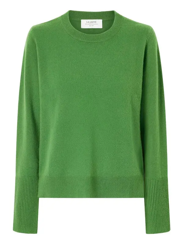 LA LIGNE Solid Lean Lines Cashmere Sweater - Green