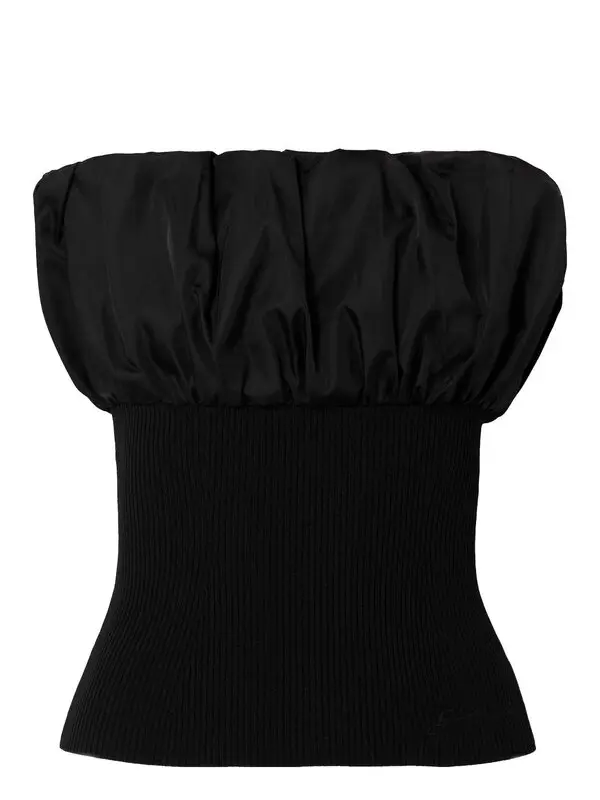 GANNI Strapless Ribbed-knit And Taffeta Top - Black