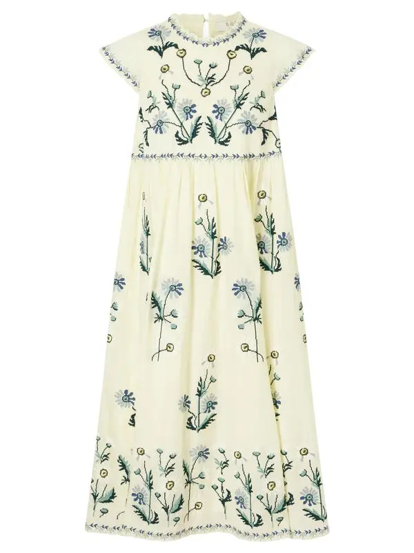 Sea Audra Embroidery Cotton Midi Dress - Yellow