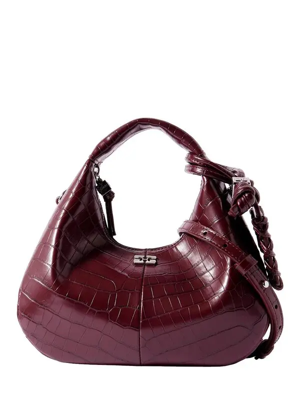 GANNI Mini Croc-effect Recycled Leather-blend Shoulder Bag - Burgundy
