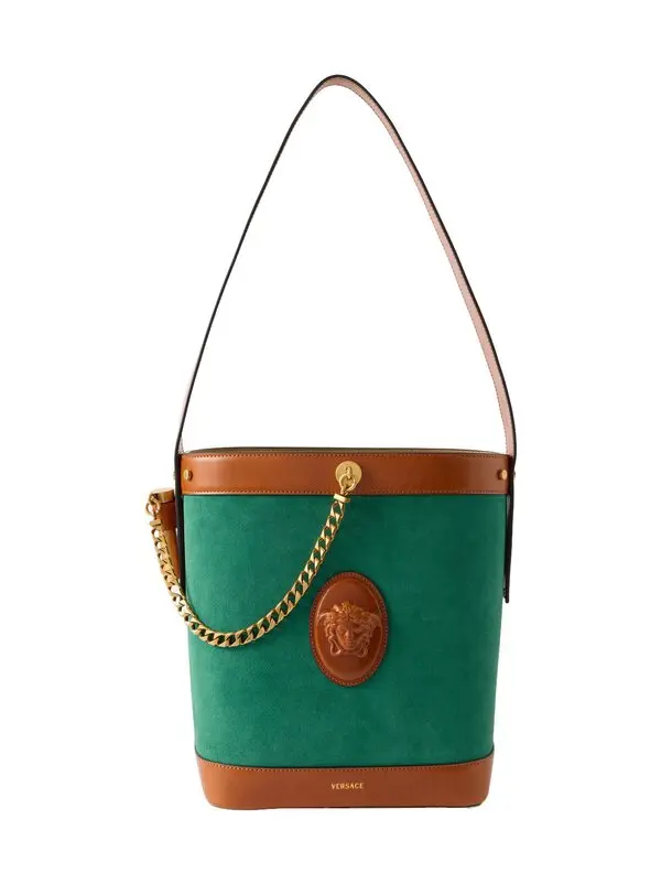 Versace Pivot Small Leather Bucket Bag - Green