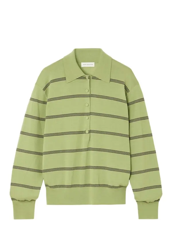 Dries Van Noten Striped Merino Wool Polo Shirt - Mint
