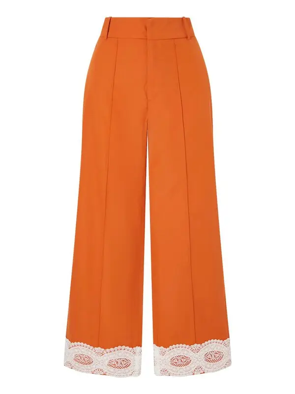 DESTREE Yoshimoto Lace-trimmed Cotton Poplin Pants - Orange
