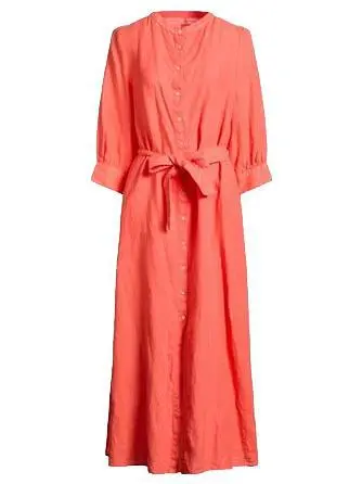 120% Lino Maxi Shirt Dress - Orange