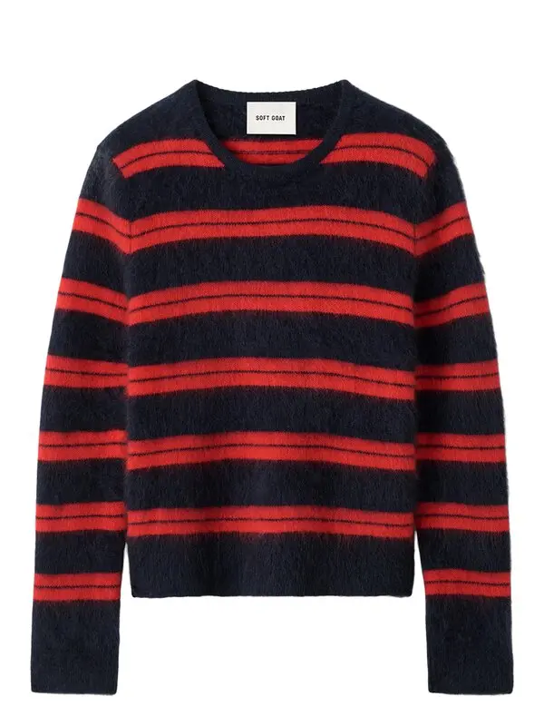 Soft Goat Striped Cashmere Crewneck Sweater - Tomato
