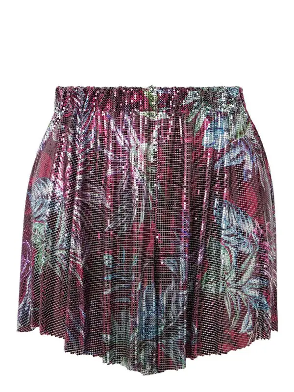 Rabanne Printed Pleated Chainmail Shorts - Purple