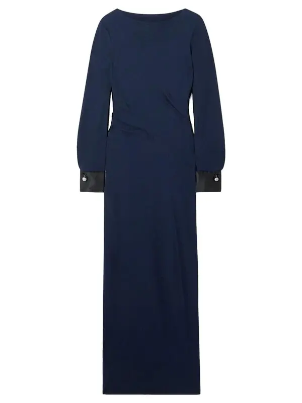 LANVIN Draped Satin-trimmed Crepe Maxi Dress - Blue
