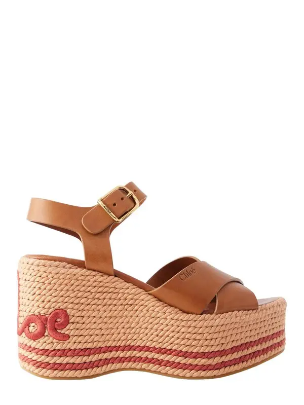 Chloé Leather Platform Espadrilles - Brown