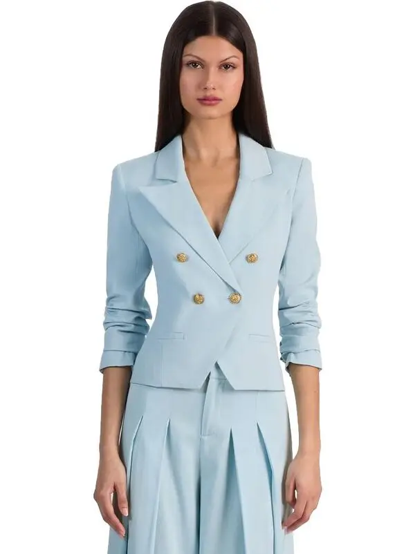 Alice + Olivia Sable Double-breasted Cropped Blazer - Blue