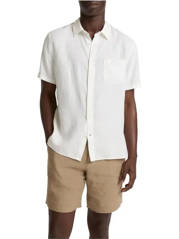 Vince Linen Short-sleeve Button-front Shirt - White