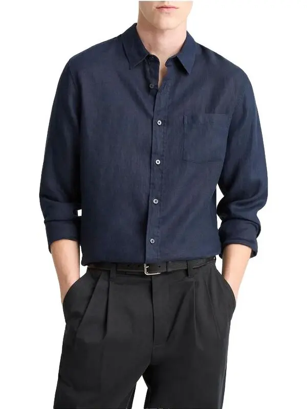 Vince Linen Button-front Shirt - Black
