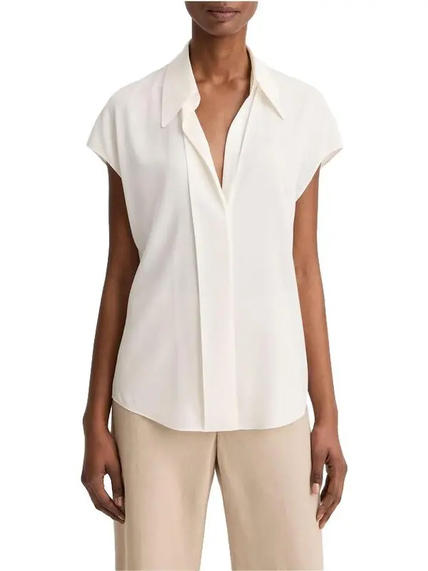 Vince Stretch-silk Cap-sleeve Blouse - White