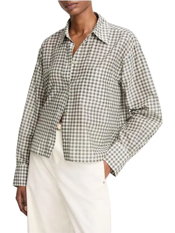 Vince Gingham Cotton-silk Cropped Shirt - White