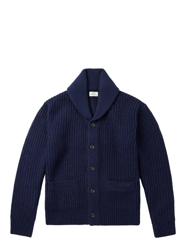 Hartford Shawl-collar Ribbed Wool Cardigan - Blue