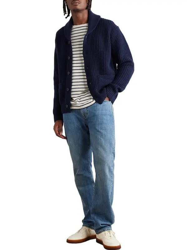 Hartford Shawl-collar Ribbed Wool Cardigan - Blue