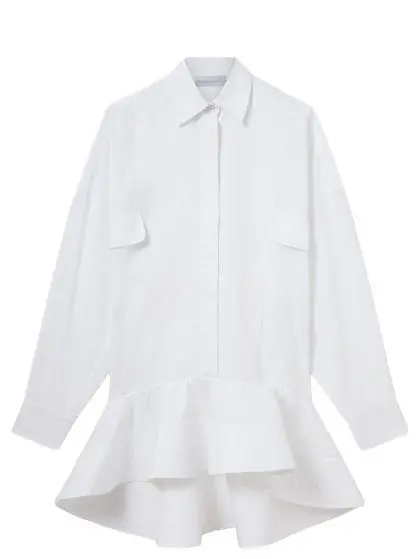 Stella McCartney Poplin Peplum Piqué Shirt Dress - White