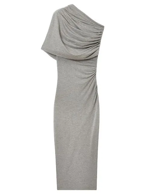 Stella McCartney One-shoulder Twisted Wrap Midi Dress - Gray