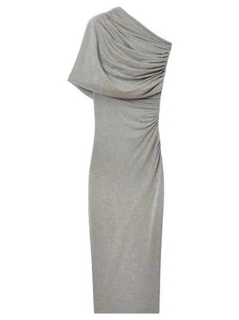 Stella McCartney One-shoulder Twisted Wrap Midi Dress - Gray